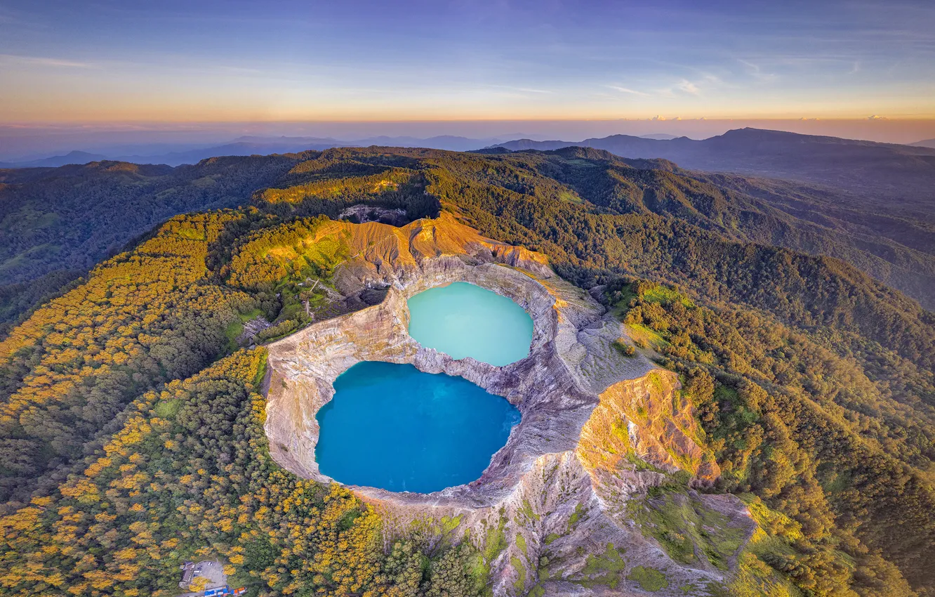 Wallpaper Crater Lake, Indonesia, volcano, aerial view, Flores Island ...
