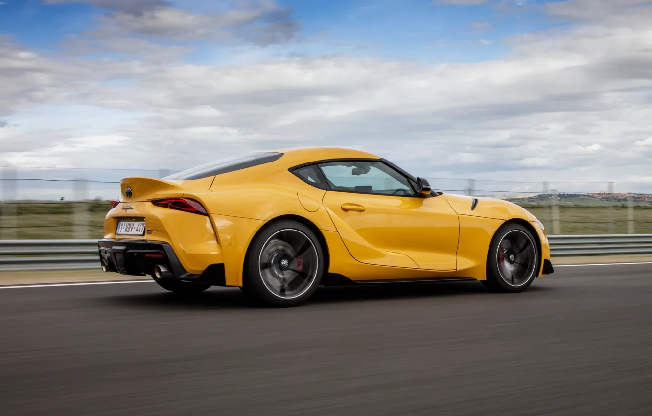 Wallpaper asphalt, yellow, coupe, track, Toyota, side, Supra, the fifth ...