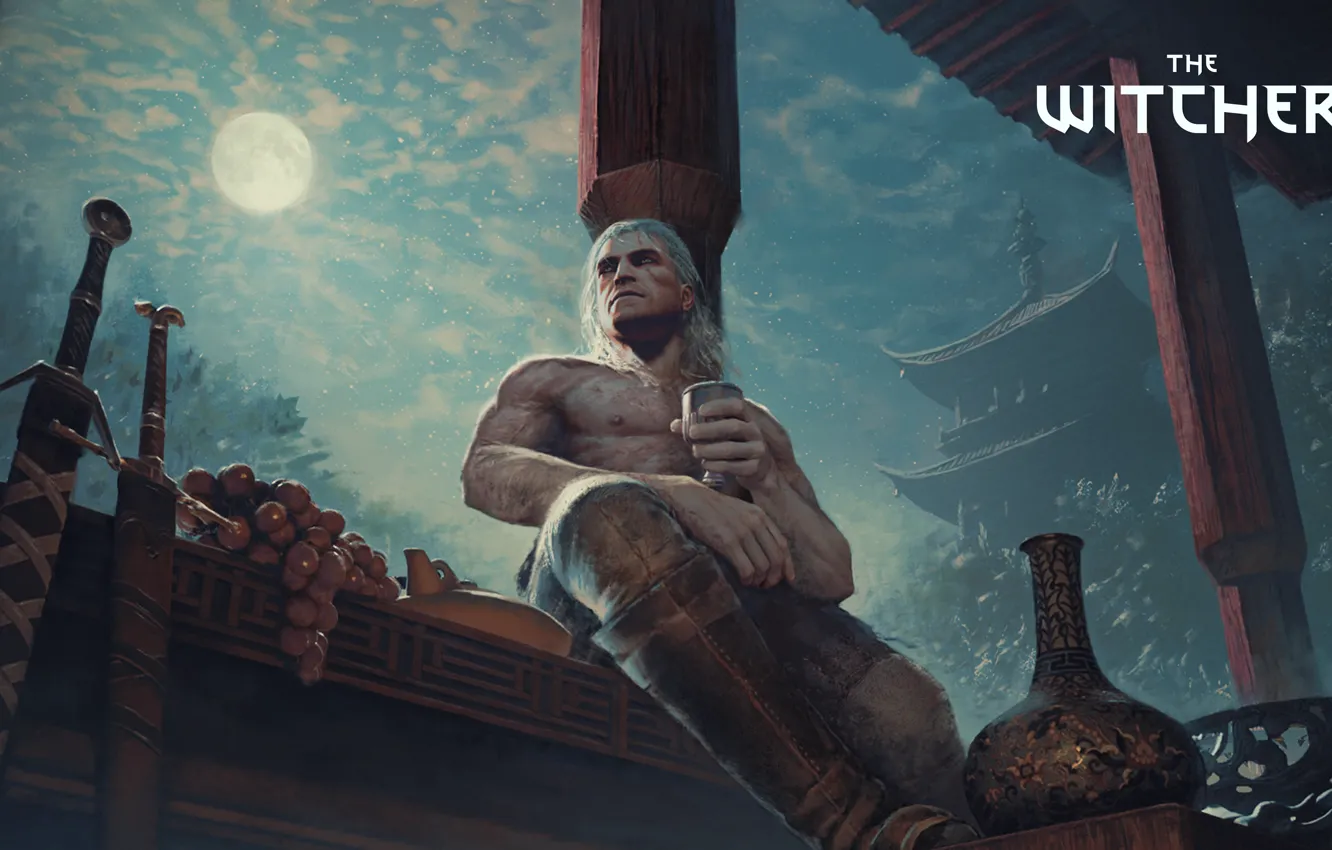 Wallpaper the moon, sword, grapes, The Witcher, The Witcher, Cup ...