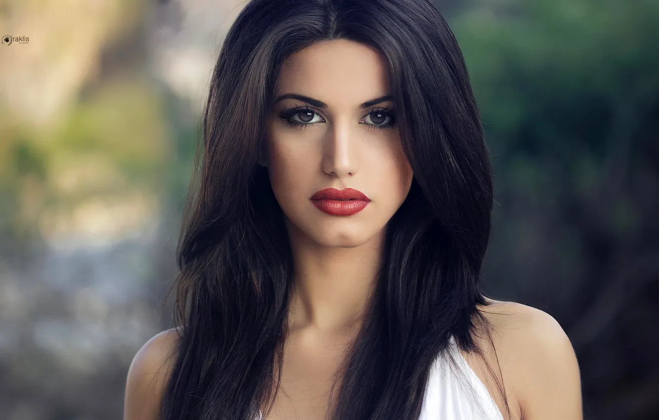 Wallpaper look, model, portrait, makeup, brunette, hairstyle, in white ...