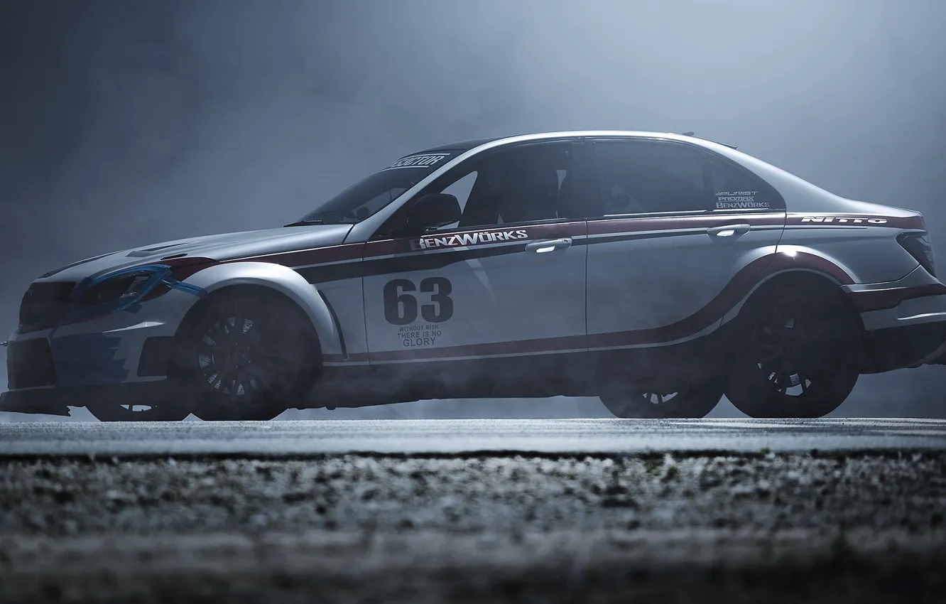 Wallpaper Mercedes-Benz, Road, Fog, Mercedes, Asphalt, Car, AMG, C63 ...