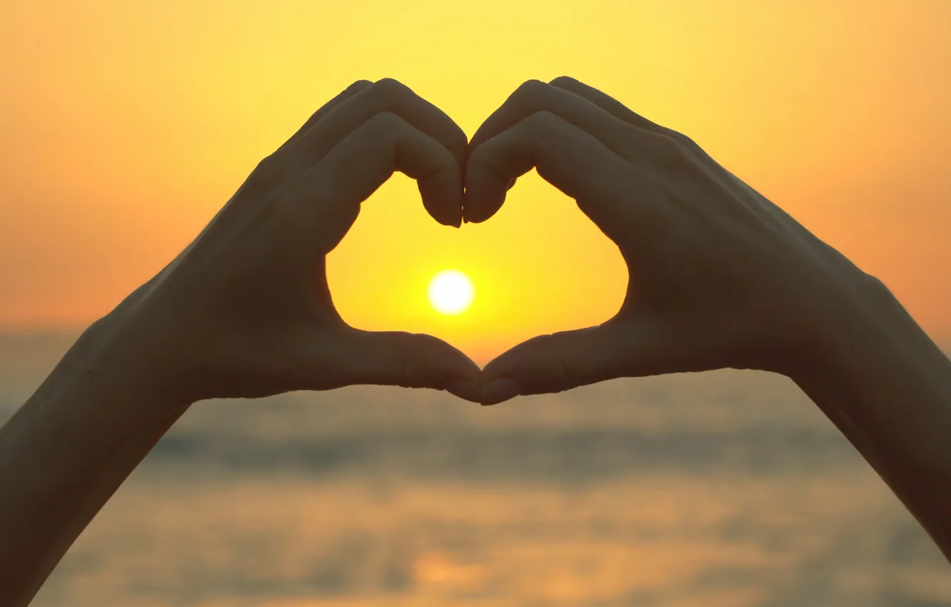 Wallpaper heart, sunset, positive message for mobile and desktop ...