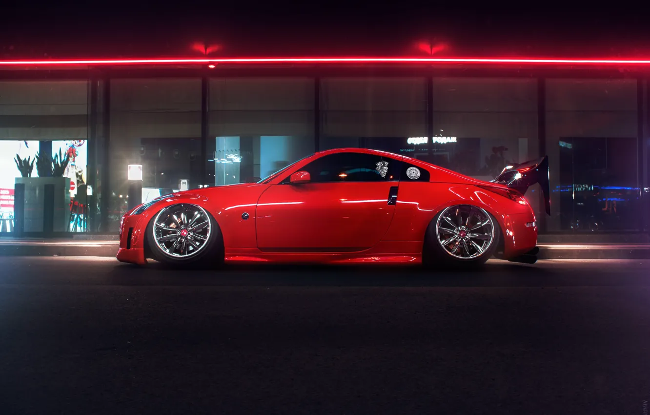 Wallpaper Red, Auto, Night, Machine, Tuning, Nissan, Red, Nissan 350Z ...