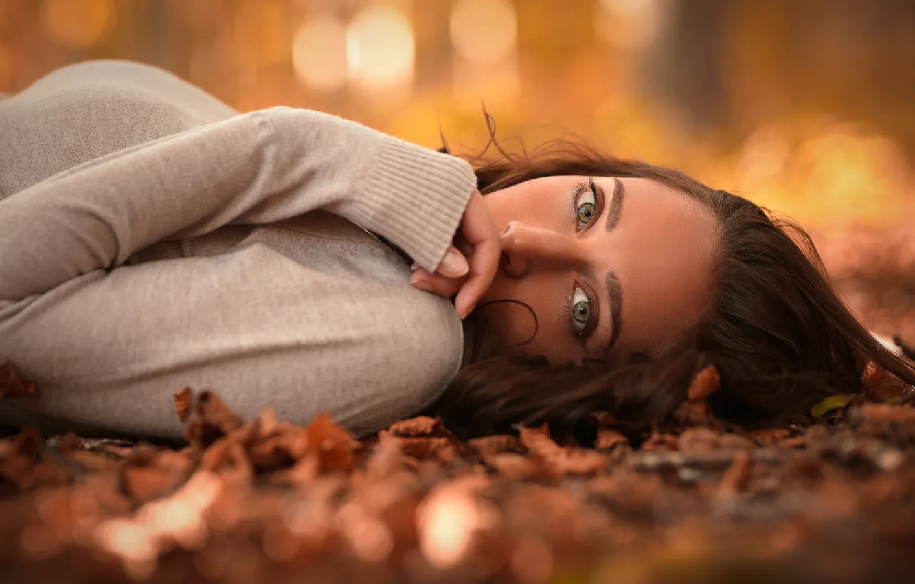 Wallpaper Autumn Look Girl Pose Park Foliage Hand Portrait For