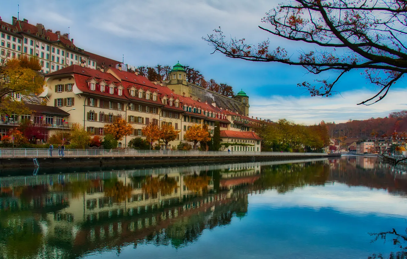 Wallpaper autumn, river, building, home, Switzerland, Aare ...