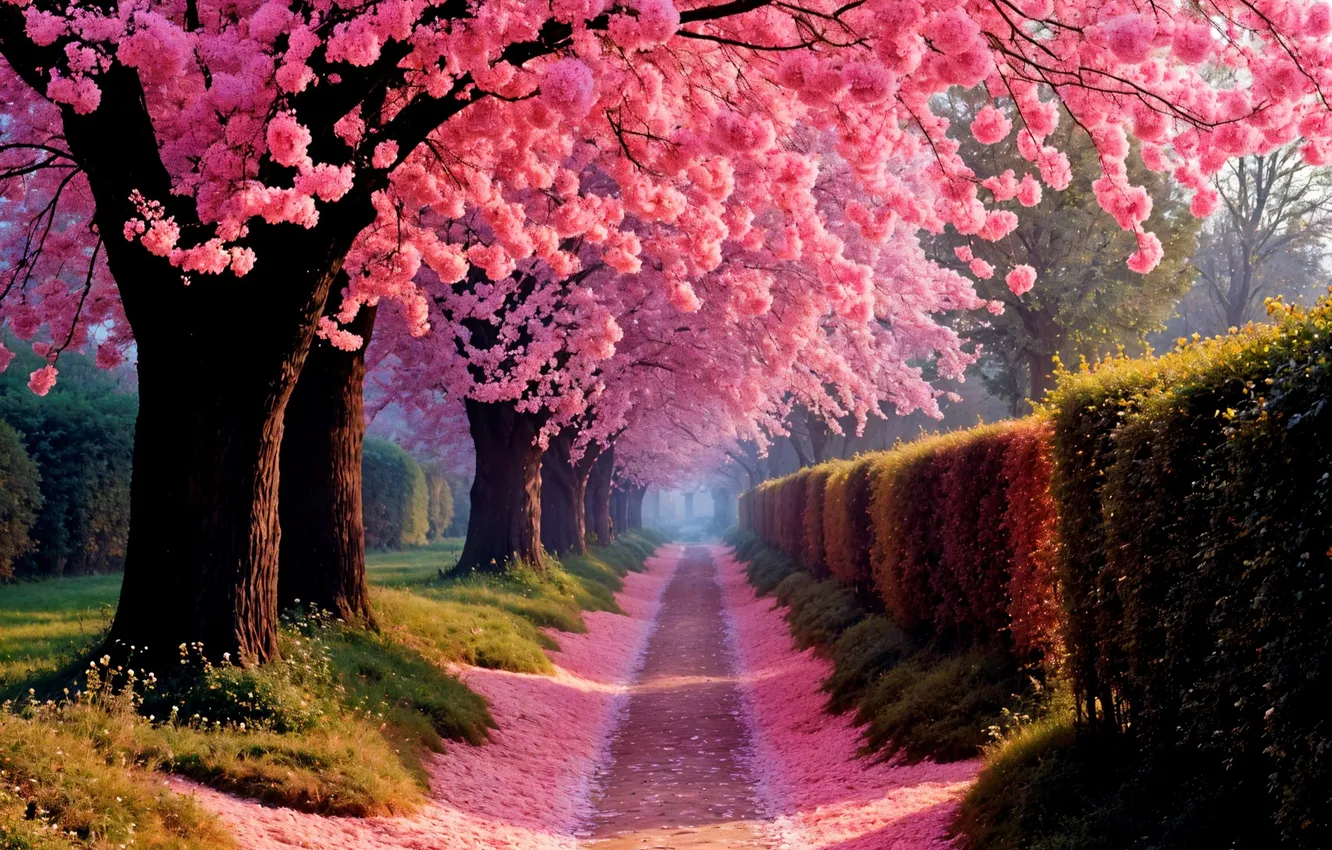 Wallpaper trees, Park, spring, Sakura, alley, flowering, trees, pink ...