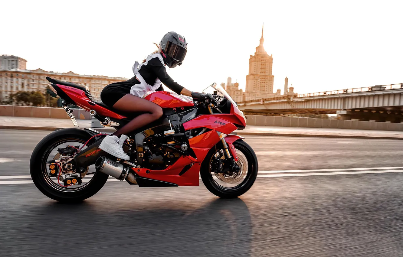 Wallpaper girl, Kawasaki, road, school uniform, ninja, Motocycle, Mototanya for mobile and ...