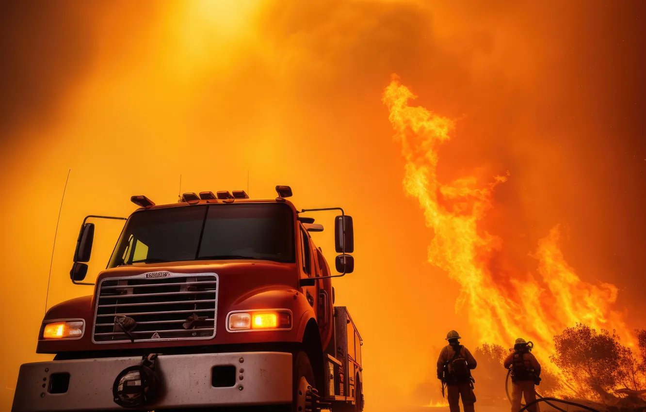 Wallpaper machine, lights, fire, smoke, Truck, fire, fire truck ...