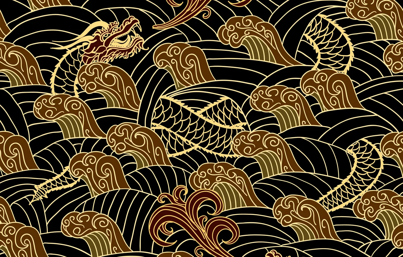 Wallpaper the dark background, holiday, pattern, dragon, curls, dragons ...