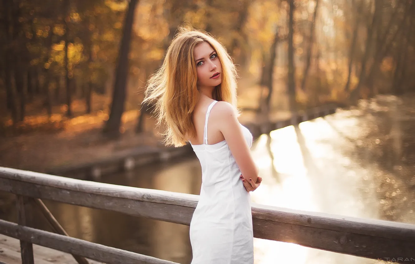 Wallpaper look, girl, bridge, pose, river, dress, Taranda, Taras ...