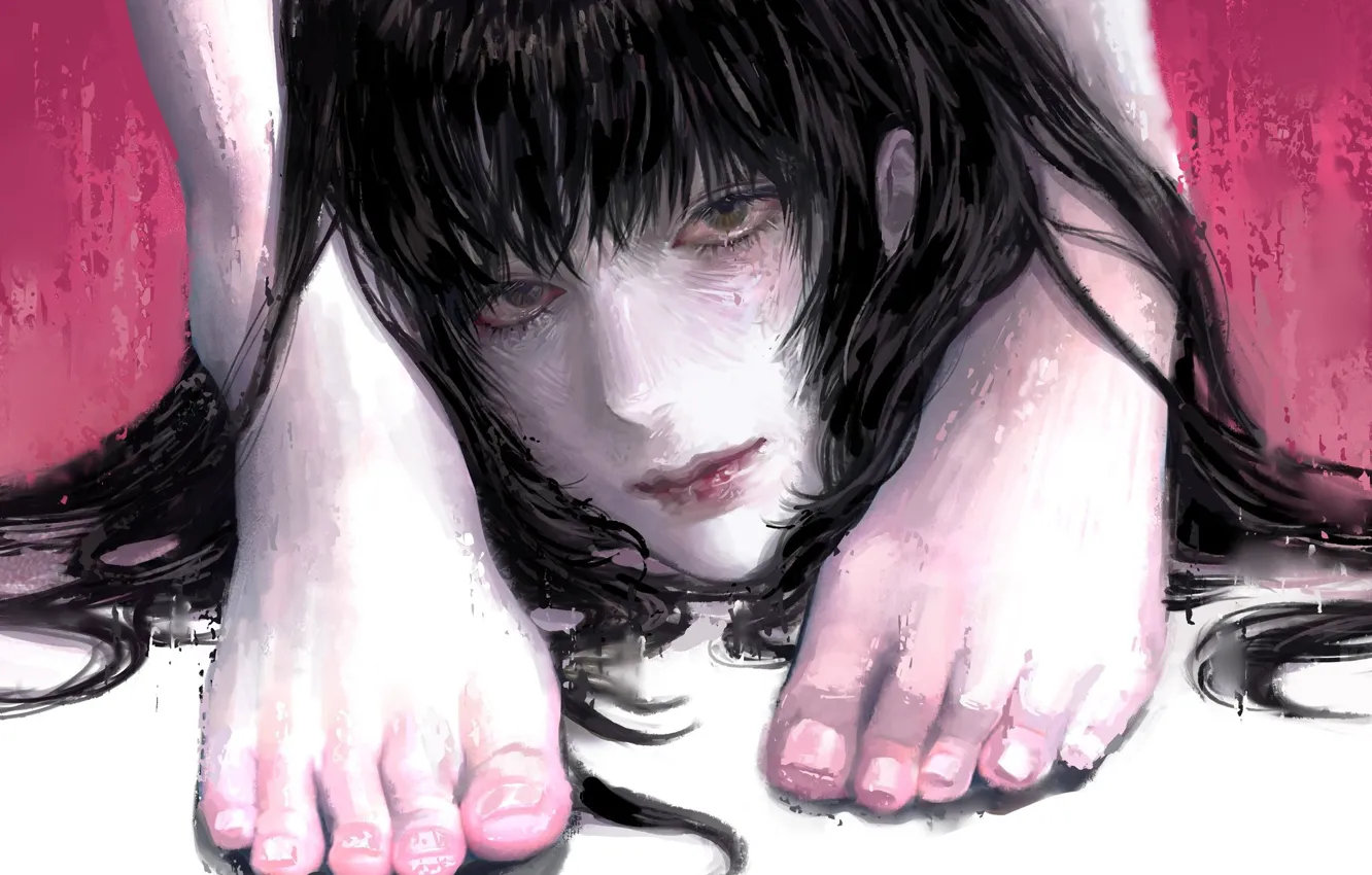 Wallpaper girl, feet, head for mobile and desktop, section арт ...