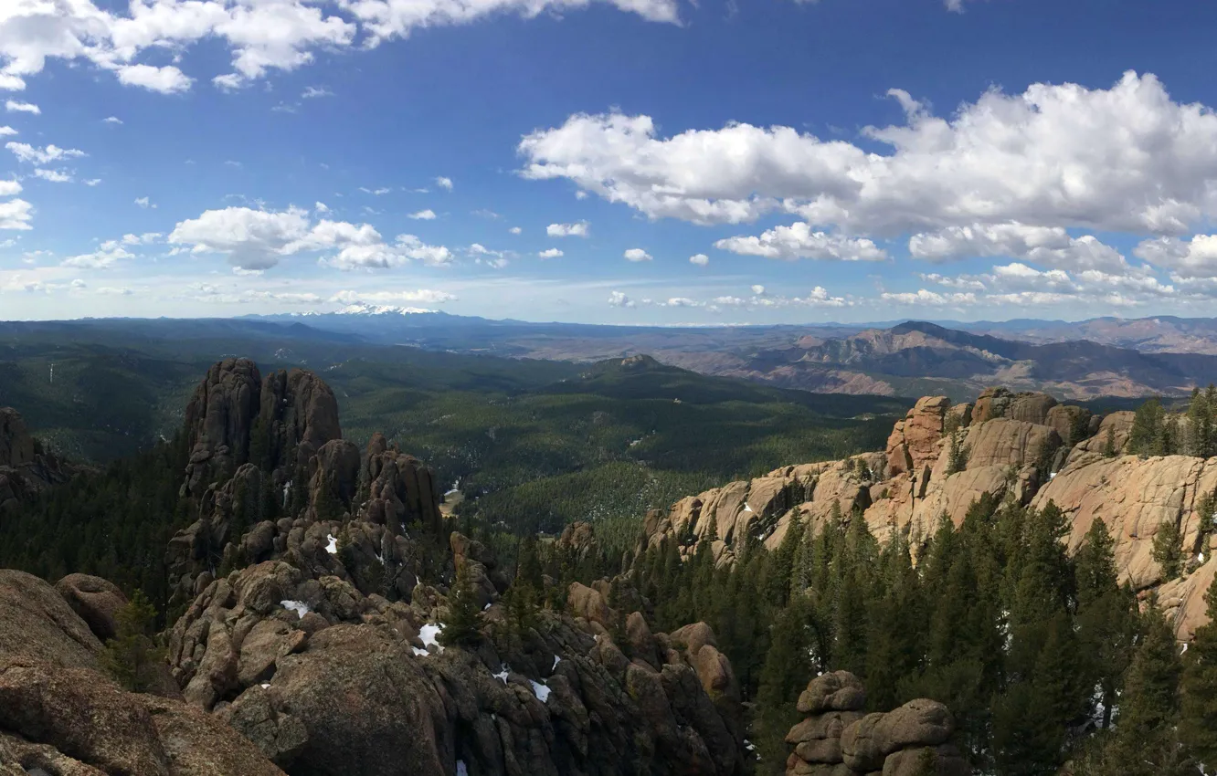 Wallpaper the sky, trees, mountains, valley, horizon for mobile and ...