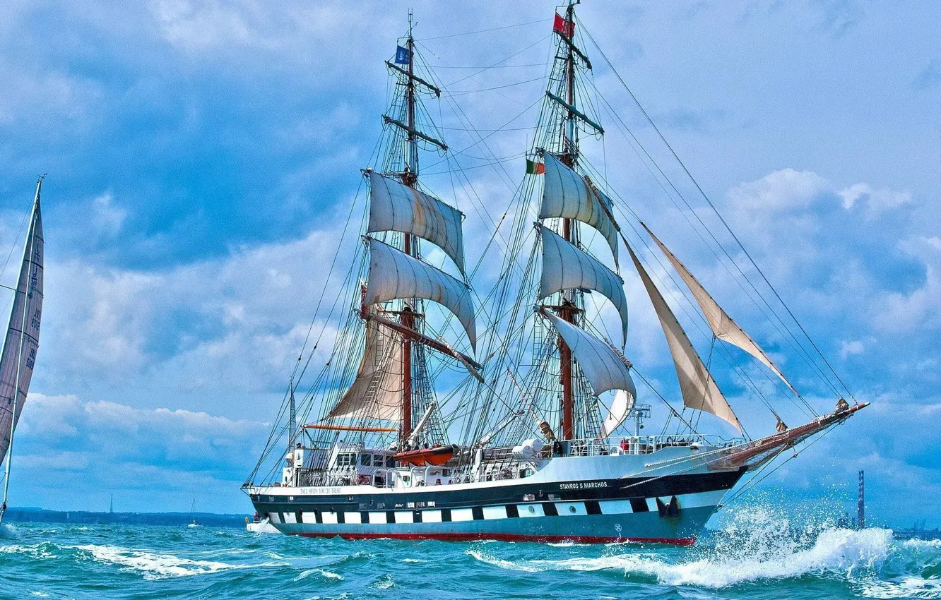 Wallpaper sea, coast, ship, sailboat, Greece, sails, brig, mast images ...