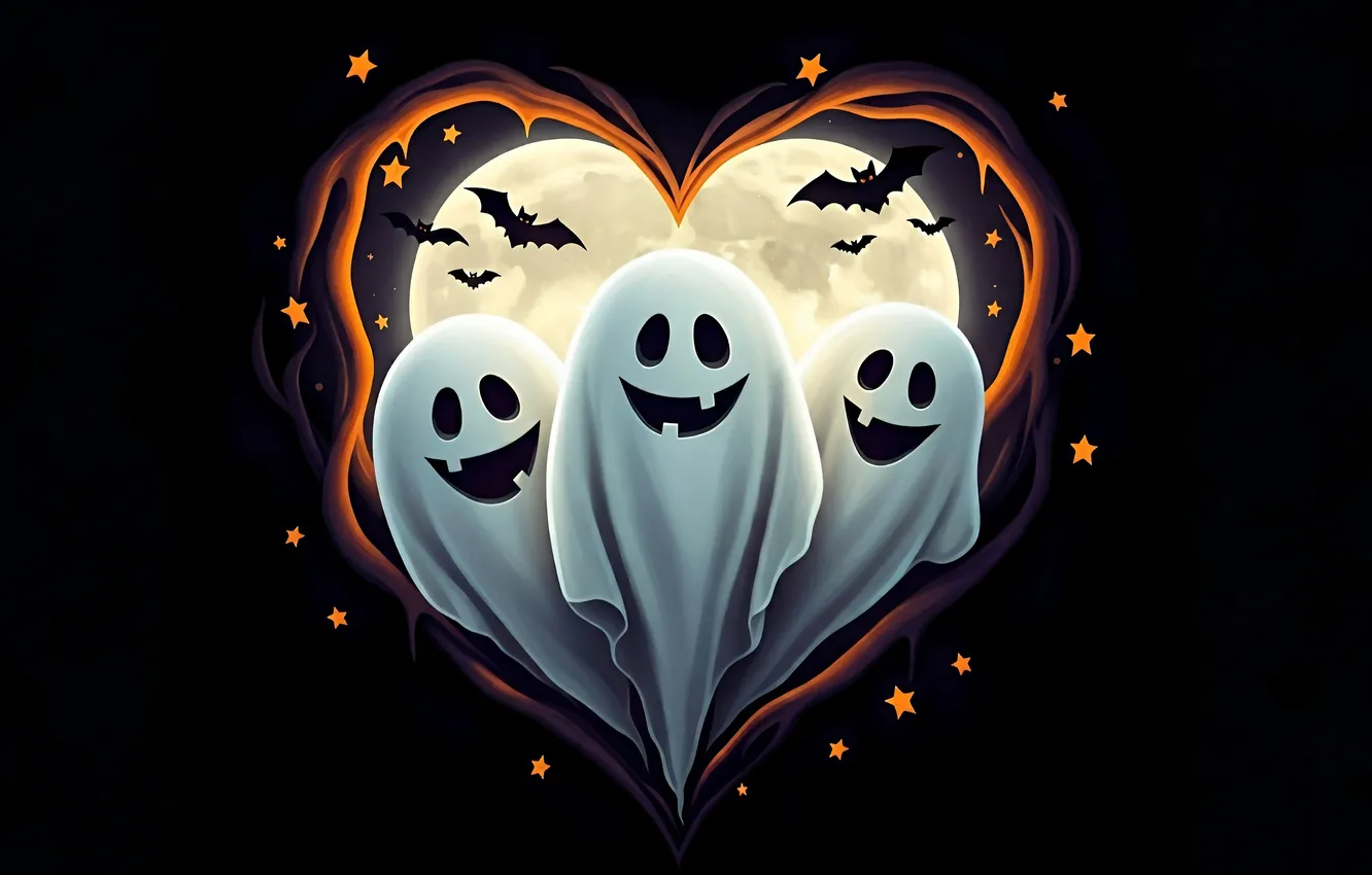 Wallpaper autumn, look, night, fear, holiday, the moon, heart, teeth ...