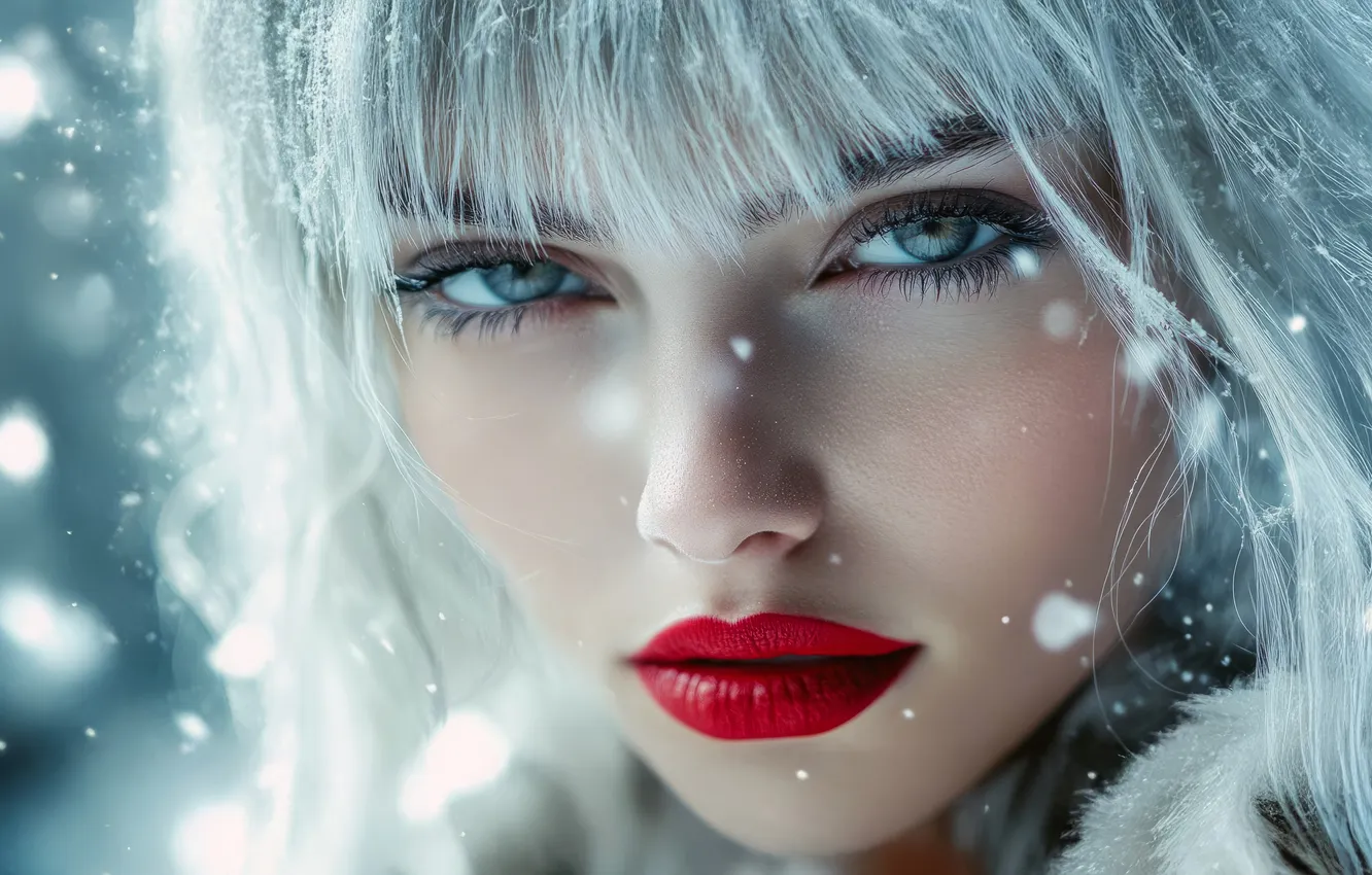 Wallpaper winter, frost, look, girl, snow, face, eyelashes, portrait ...