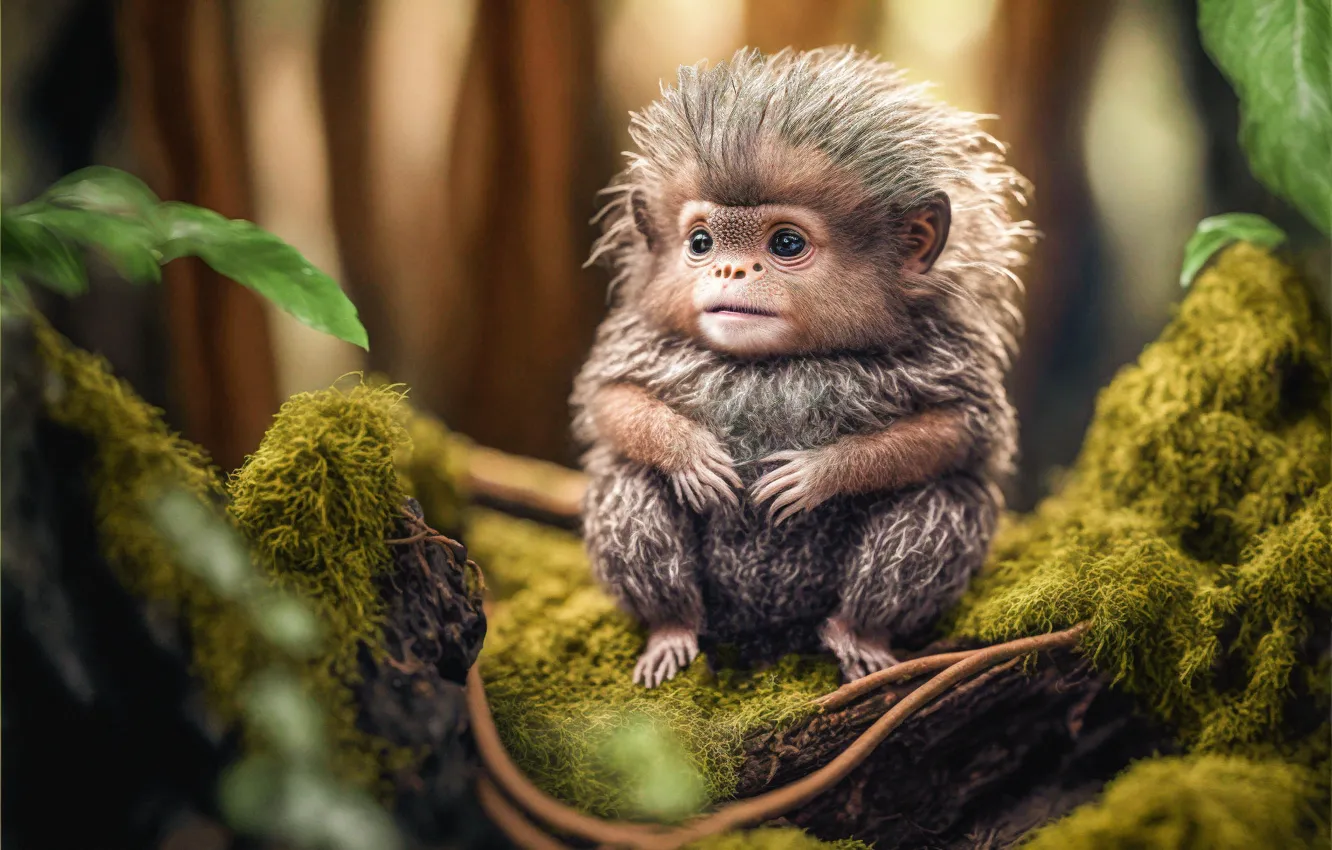 Wallpaper forest, nature, pose, graphics, moss, animal, baby, monkey ...