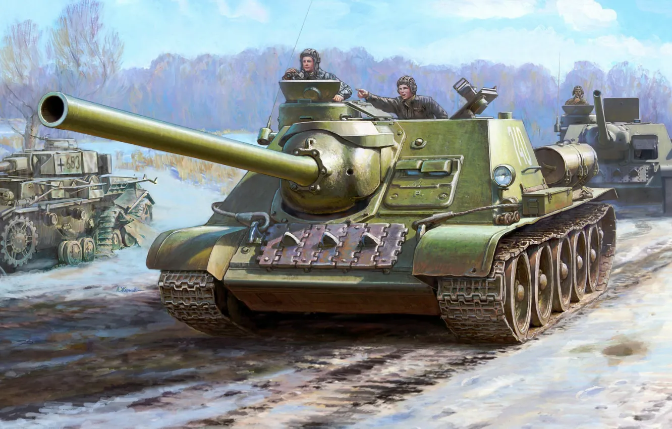 Wallpaper USSR, SAU, The red army, SU-100, tank fighter, self-propelled ...