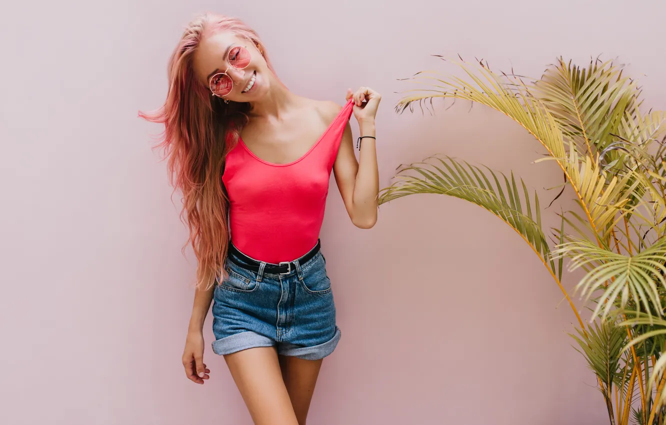 Wallpaper girl, shorts, long hair, woman, beautiful, model, sweet, sunglasses for mobile and ...