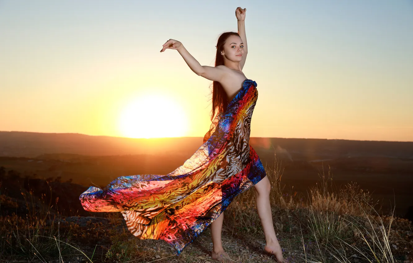 Wallpaper long hair, nature, sunset, model, brunette, gorgeous, posing ...