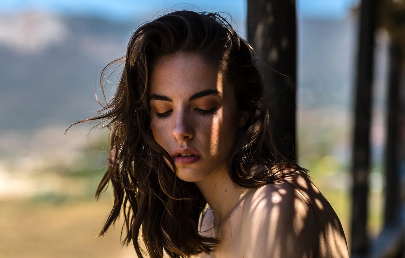 Wallpaper girl, photo, model, brunette, portrait, closed eyes, bare ...