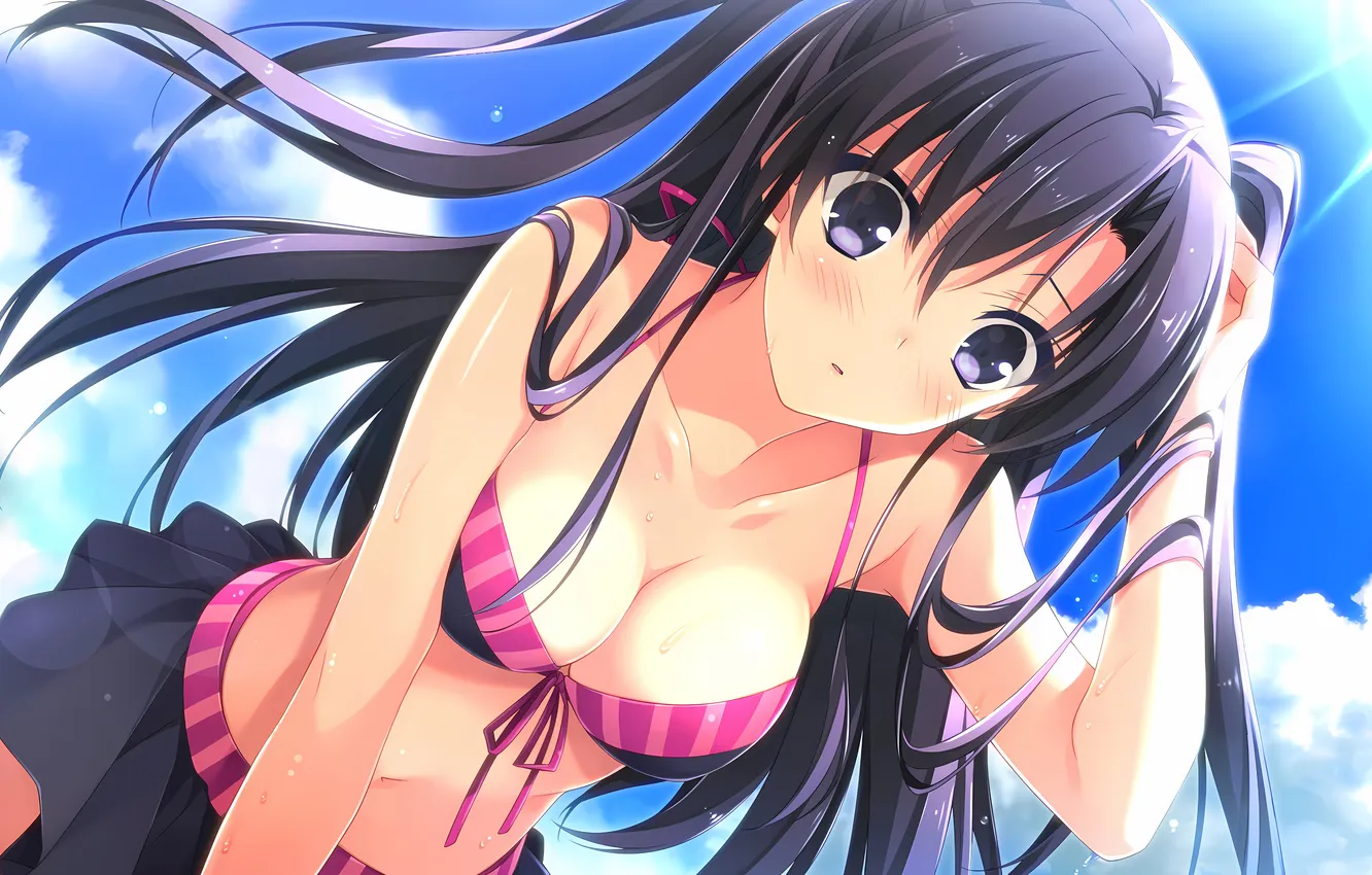 Wallpaper girl, sexy, wet, cleavage, beach, long hair, boobs, sexy girl for mobile and desktop ...