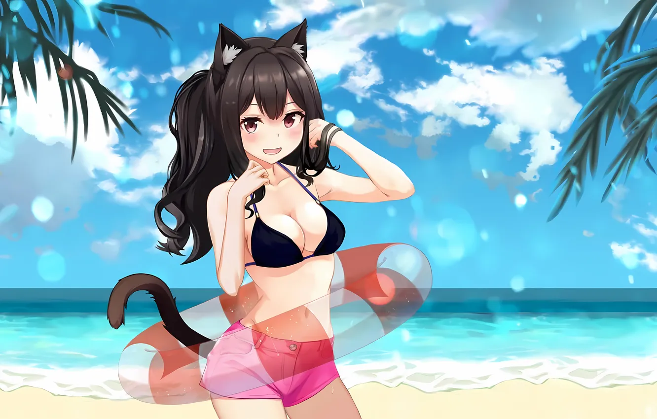 Wallpaper girl, sexy, game, cleavage, beach, shorts, long hair, sea for mobile and desktop ...