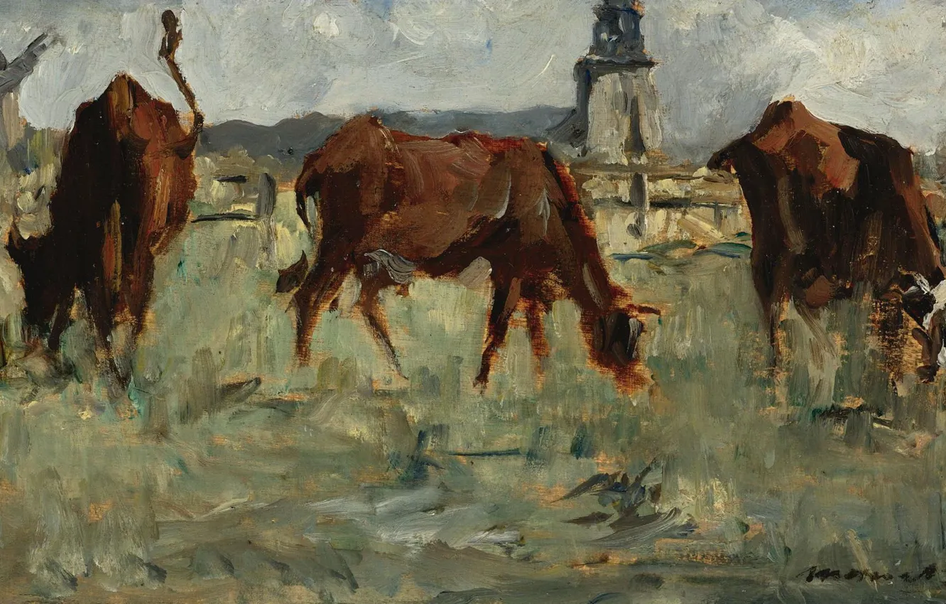Wallpaper animal, picture, Edouard Manet, Eduard Manet, Cows on Pasture ...