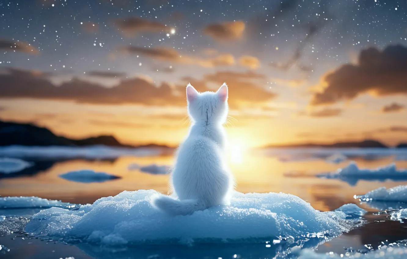 Wallpaper cat, iceberg, white cat for mobile and desktop, section кошки ...