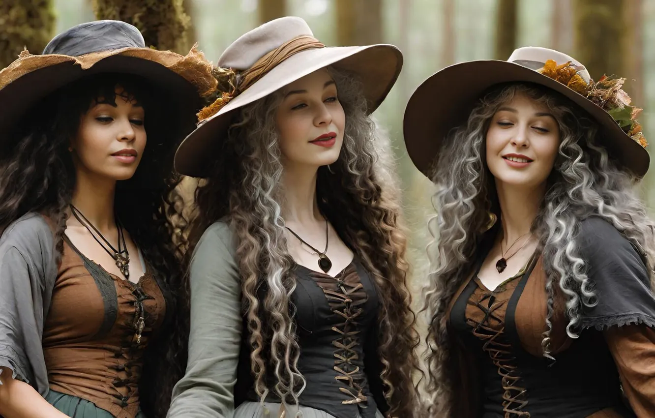 Wallpaper woman, hat, witch, trio for mobile and desktop, section ии ...