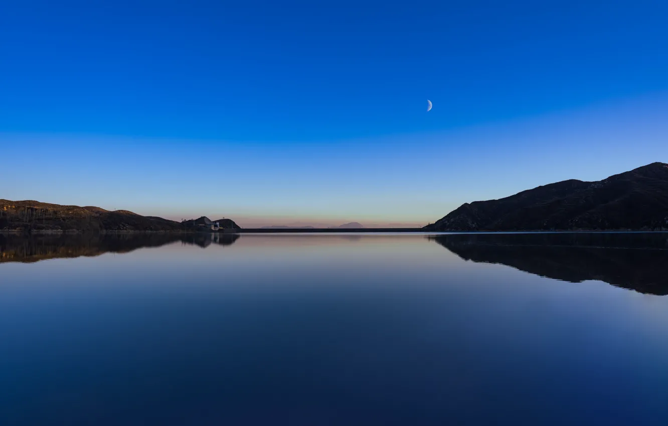 Wallpaper Moon, sky, mountains, lake, dam for mobile and desktop ...