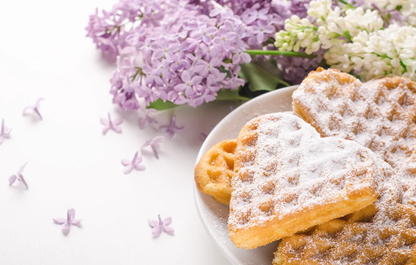 Wallpaper flowers, waffles, lilac, powdered sugar for mobile and ...