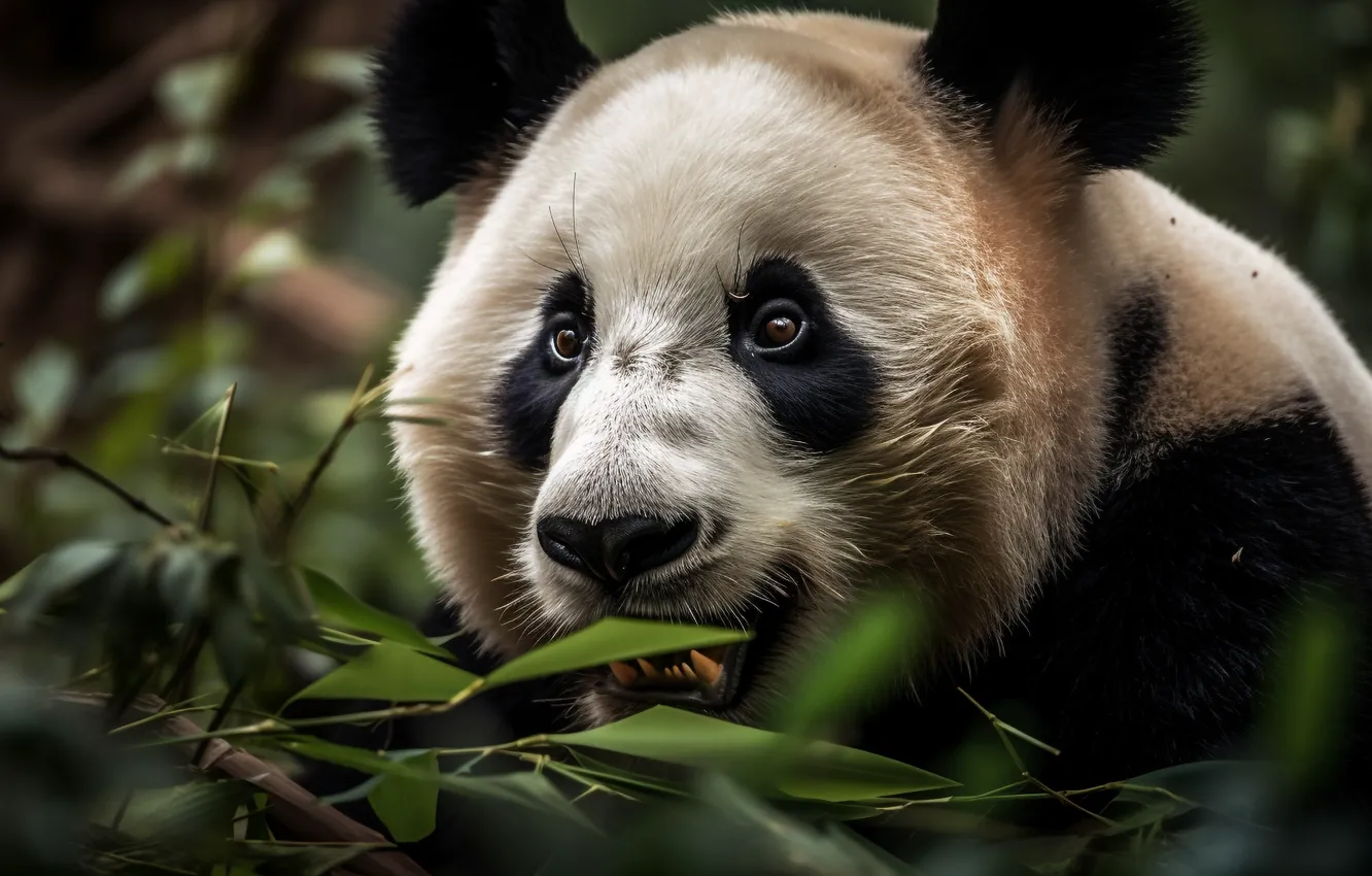 Wallpaper look, face, leaves, branches, nature, portrait, teeth, bamboo ...
