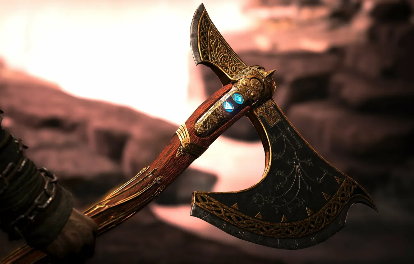 Wallpaper axe, Ragnarok, weapon, Kratos, God of War, snow, man, Spartan ...