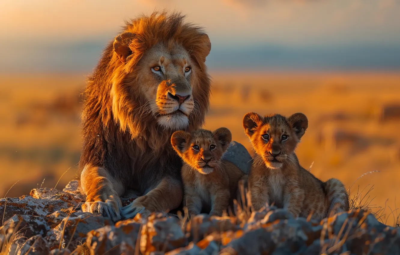 Wallpaper predator, Leo, baby, cub, three, big cats, AI art, The Art of ...