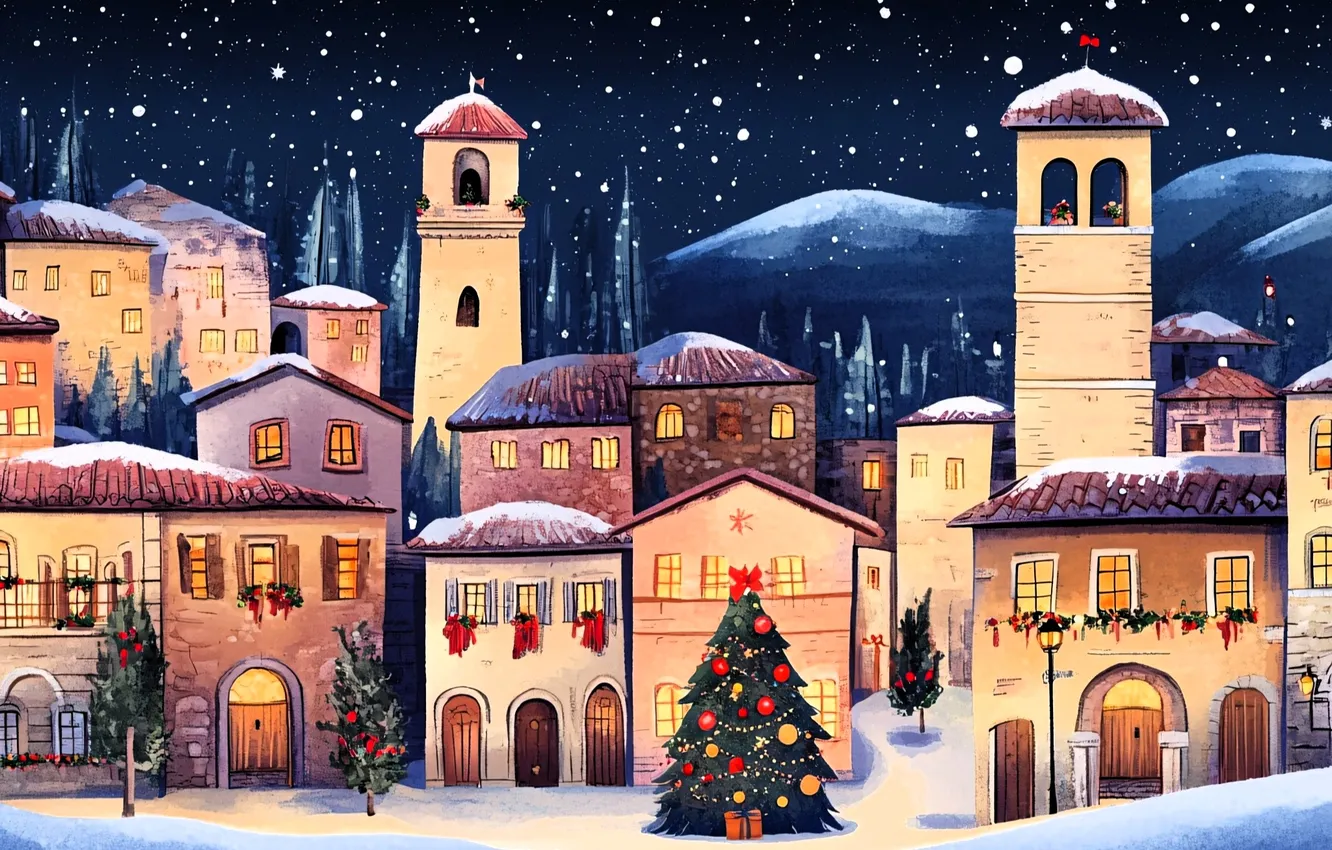 Wallpaper winter, snow, the city, holiday, building, home, tree for ...