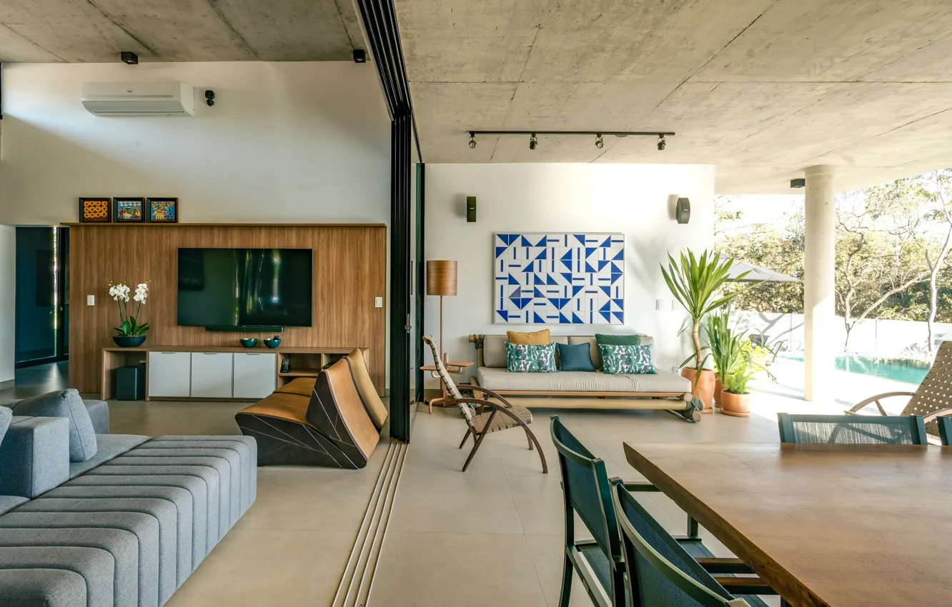 Wallpaper design, style, interior, pool, Brazil, terrace, living room ...