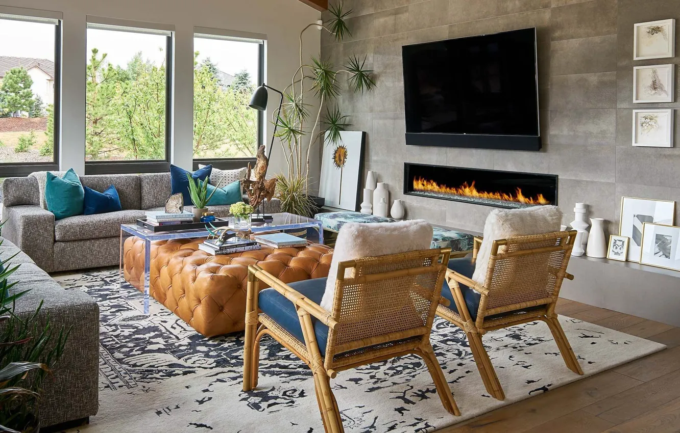 Wallpaper design, style, room, interior, fireplace, United States ...