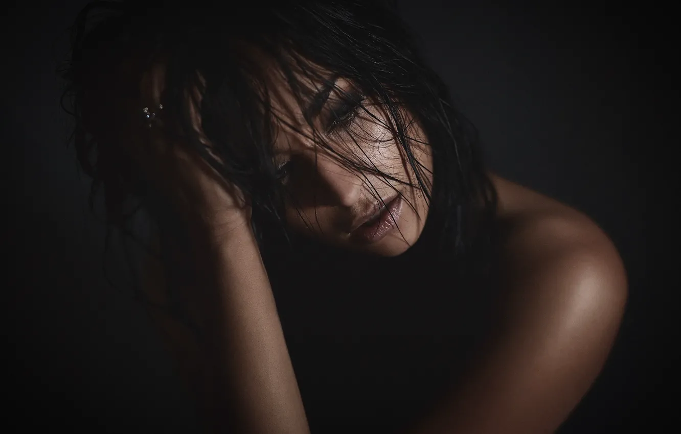 Wallpaper girl, portrait, makeup, brunette, hairstyle, beauty, black ...