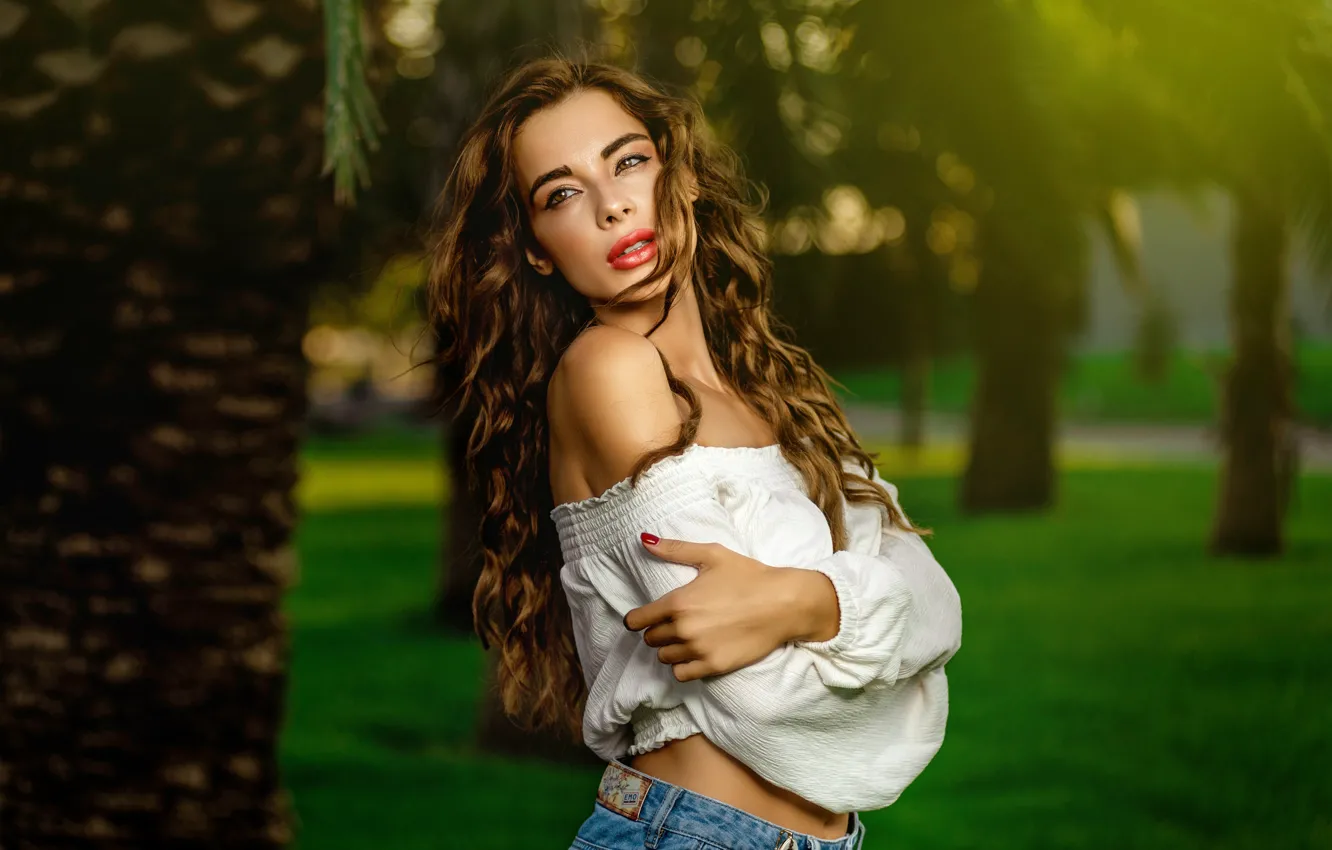 Wallpaper girl, pose, blouse, shoulder, Anna, long hair, Sergey ...