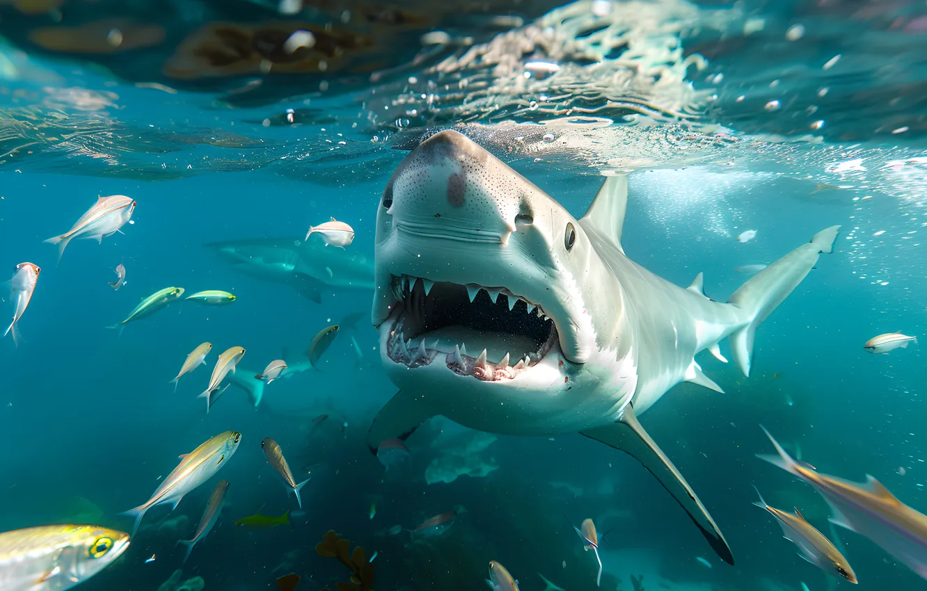 Wallpaper face, fish, predator, shark, teeth, mouth, underwater world ...
