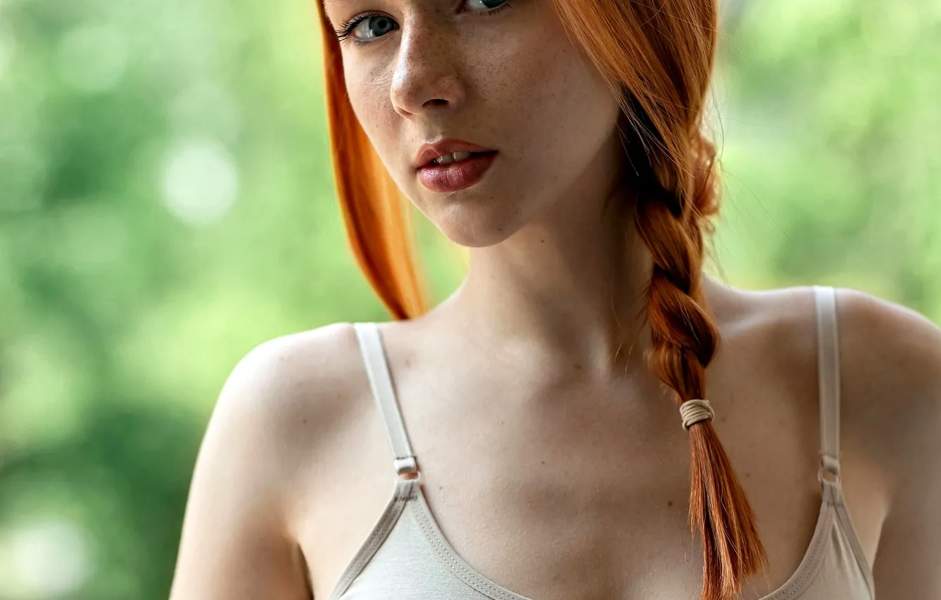 Wallpaper girl, cleavage, photo, blue eyes, model, braid, redhead, portrait for mobile and ...