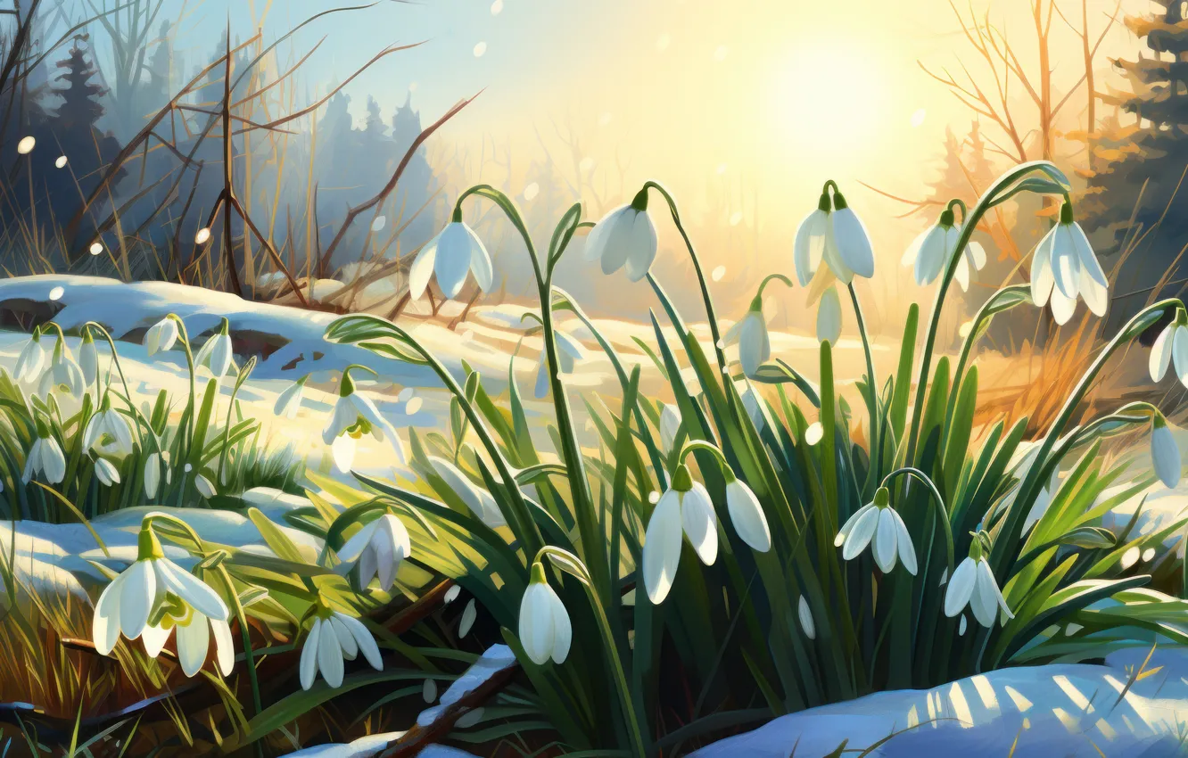Wallpaper flowers, nature, glade, spring, snowdrops, white, primroses ...
