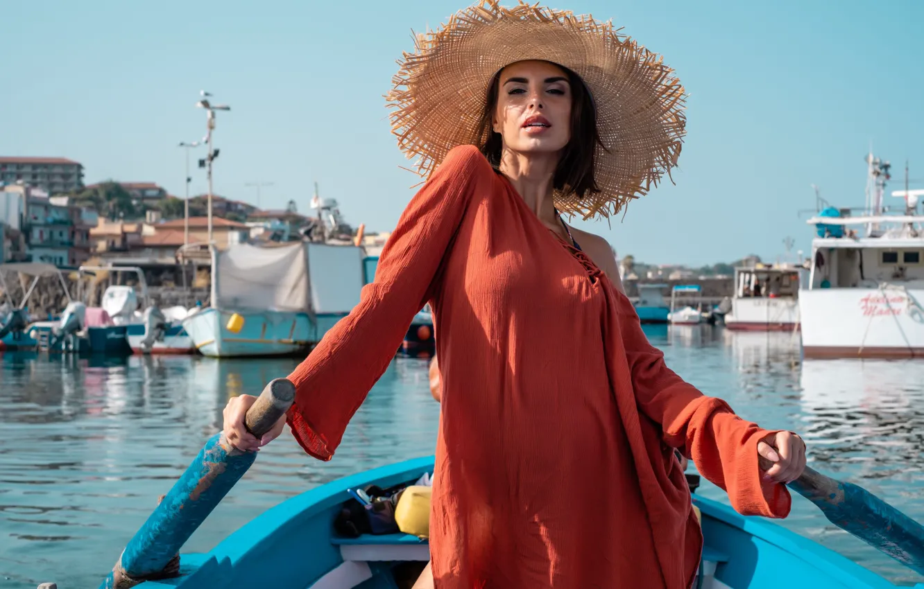 Wallpaper Model Brunette Sexy Woman Boat Row Photoshoot Posing