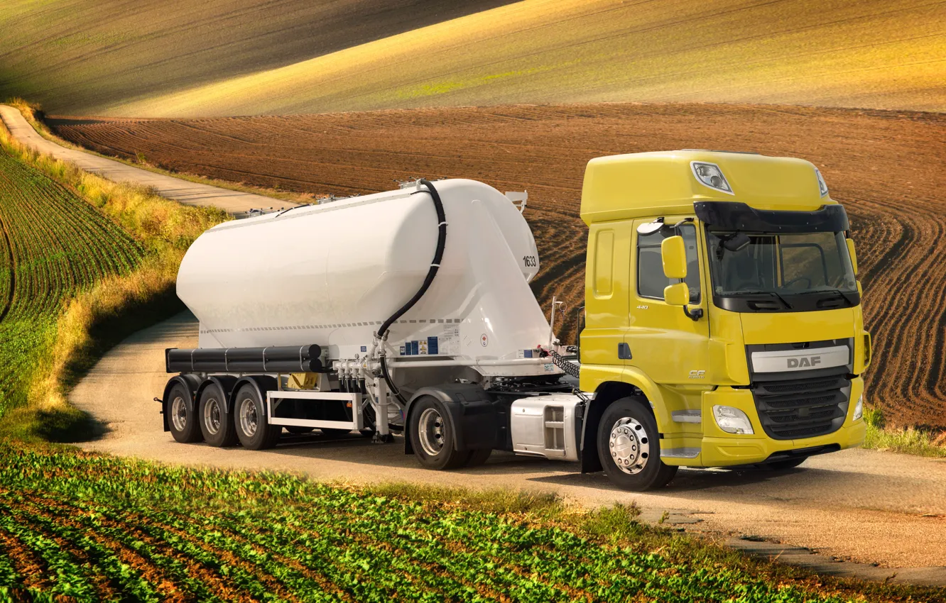 Wallpaper road, yellow, hills, field, DAF, tank, tractor, DAF for ...