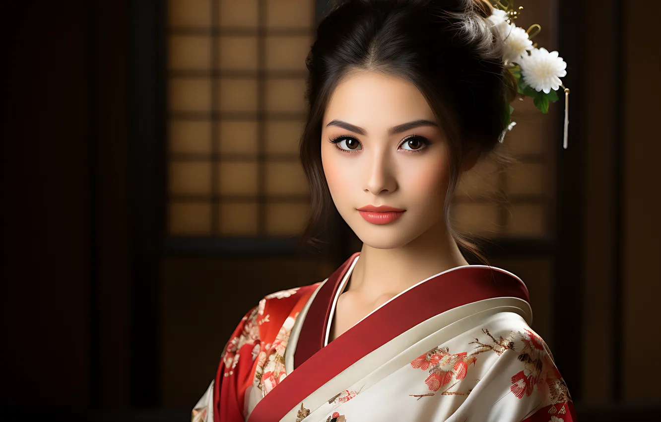 Wallpaper look, girl, pose, portrait, makeup, Asian, AI art, neural ...