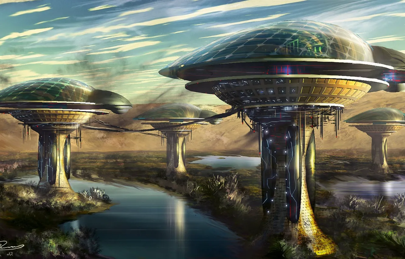 Wallpaper the sky, water, clouds, mountains, planet, tower, Bio tower ...