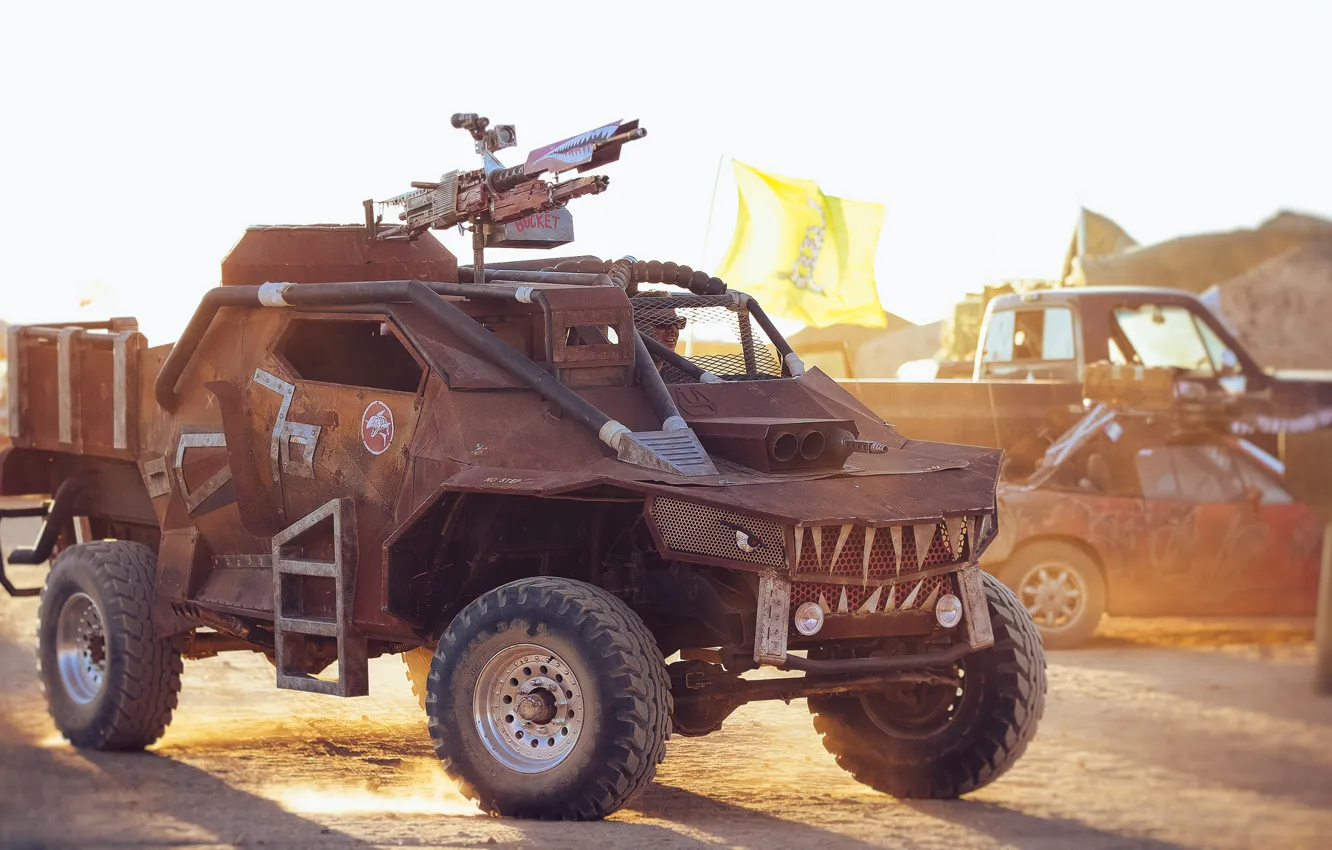 Wallpaper desert, machine gun, car, Post-Apocalyptic for mobile and ...
