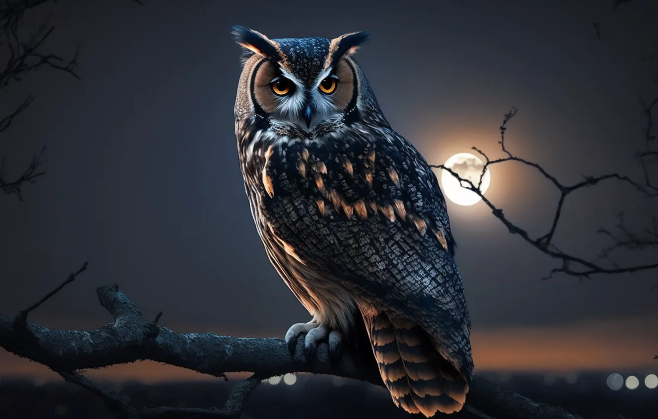 Wallpaper look, night, owl, bird, owl, AI art, neural network for mobile and desktop, section ии ...