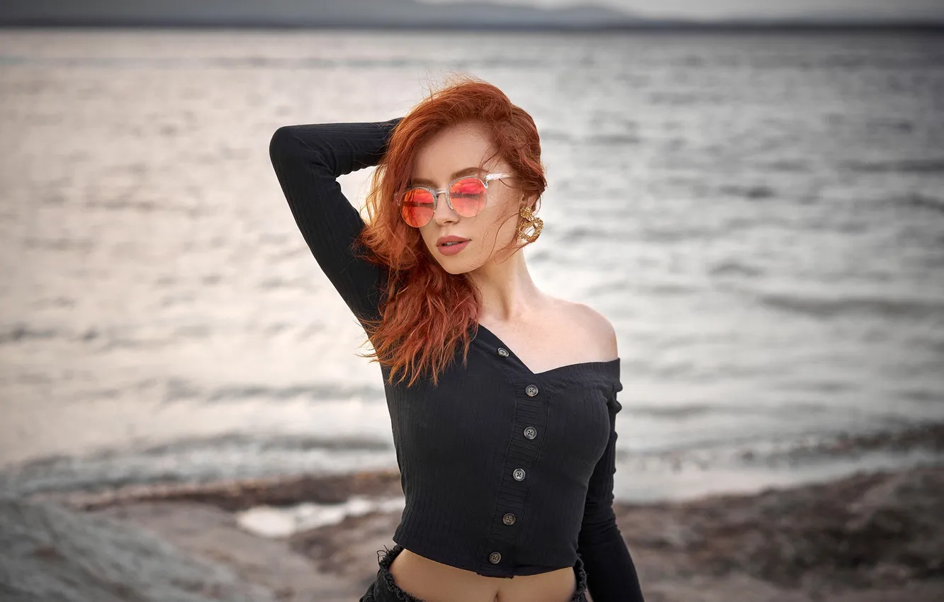 Wallpaper sea, beach, girl, glasses for mobile and desktop, section ...