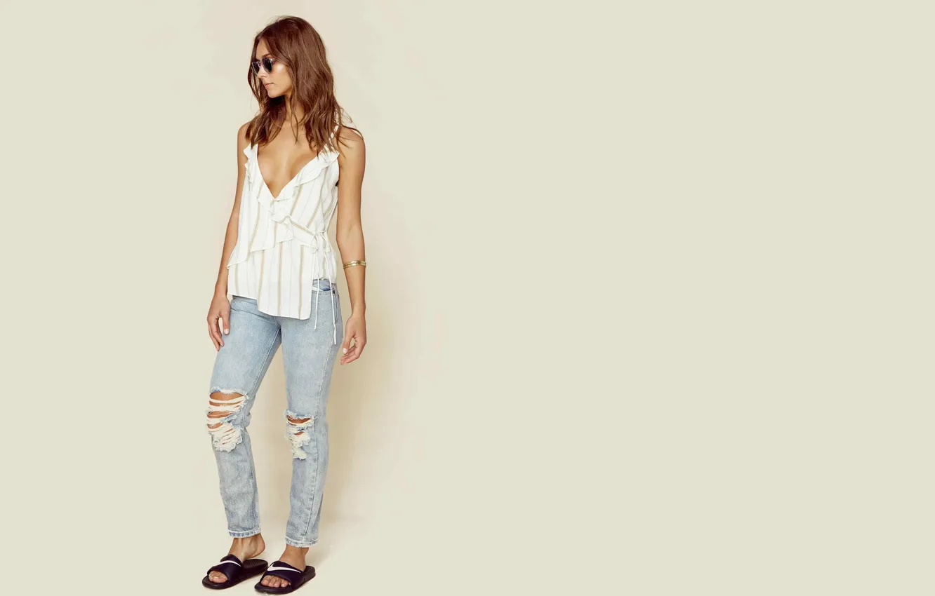 Wallpaper girl, woman, beautiful, model, jeans, cute, sunglasses ...